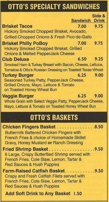 Menu at Otto’s BBQ, Houston, 500 Dallas St # T24