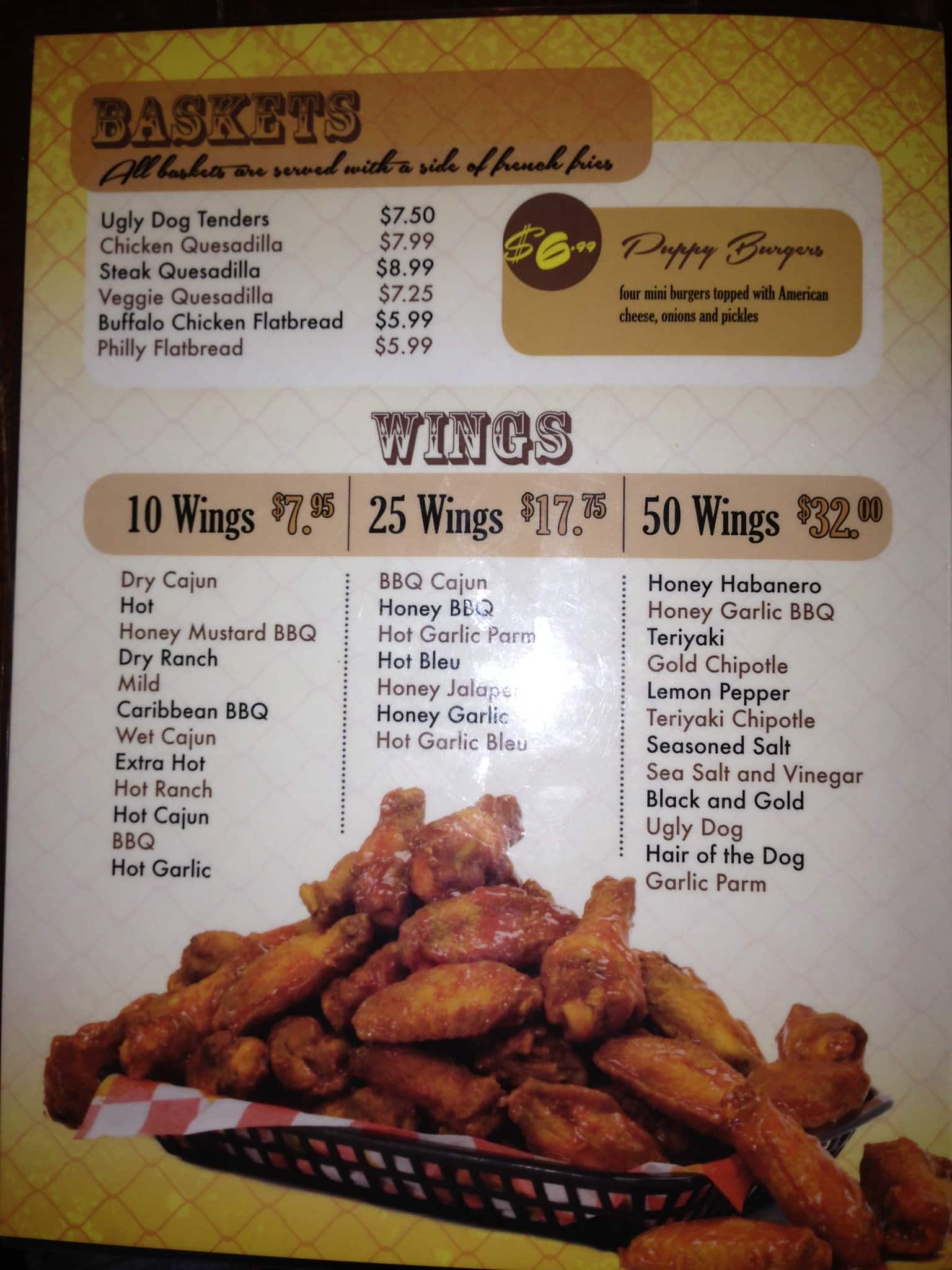 Menu at Ugly Dog Saloon pub & bar, Pittsburgh