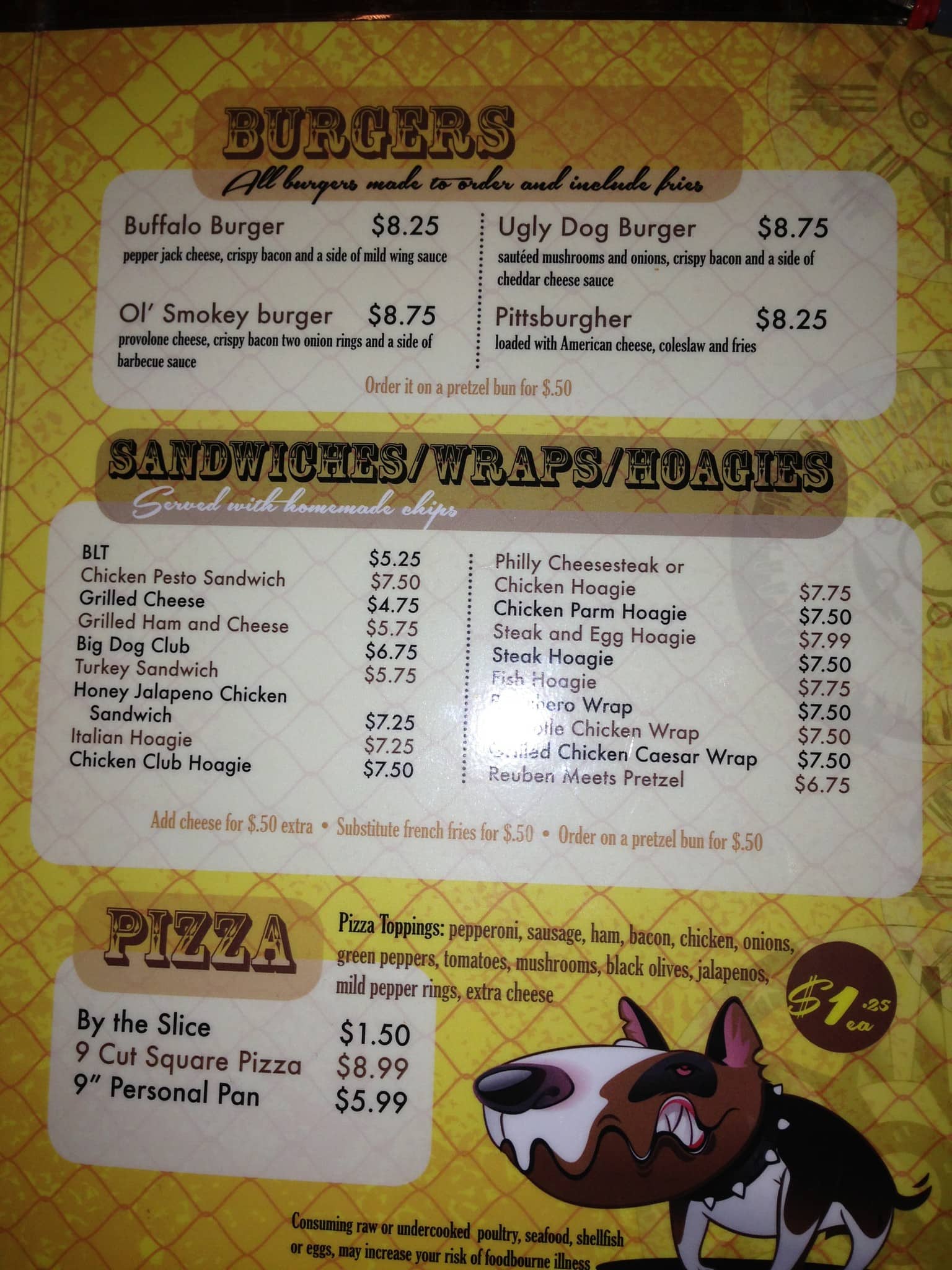 Menu at Ugly Dog Saloon pub & bar, Pittsburgh