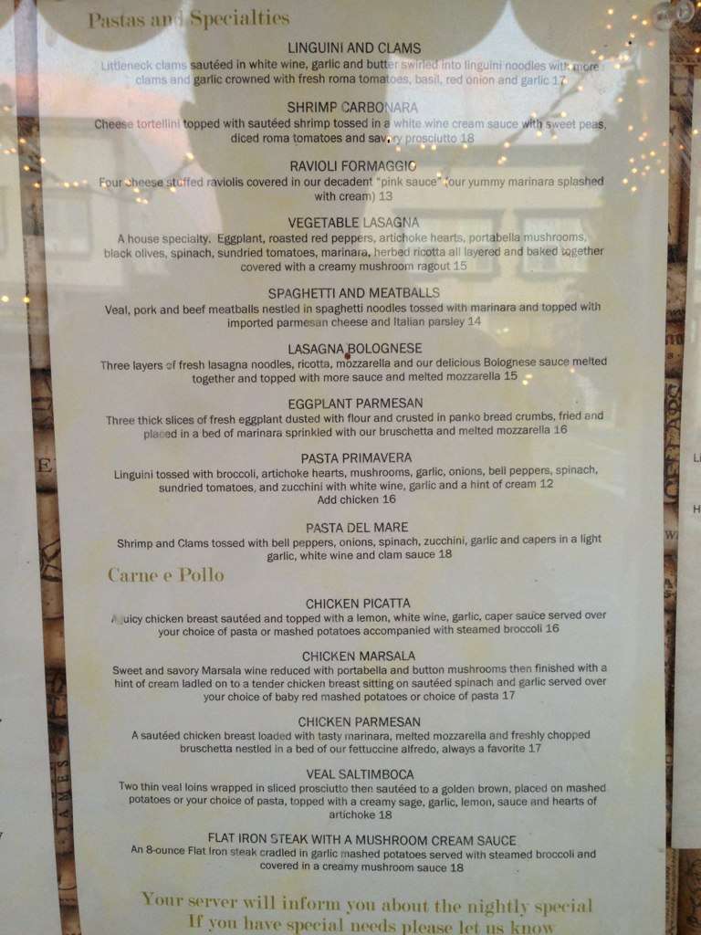 Menu at Cafe Della Via, Cayucos