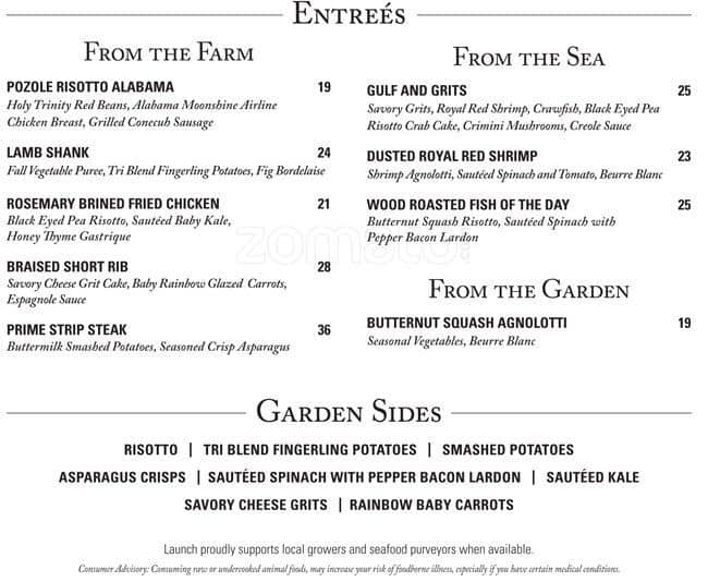Menu at Launch steakhouse, Mobile, 251 Government St