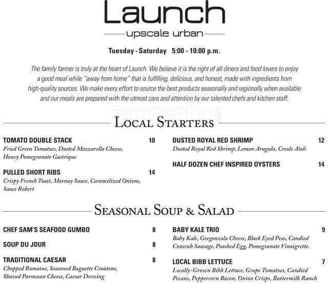 Menu at Launch steakhouse, Mobile, 251 Government St