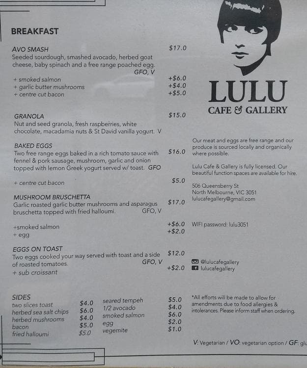 lulu restaurant menu