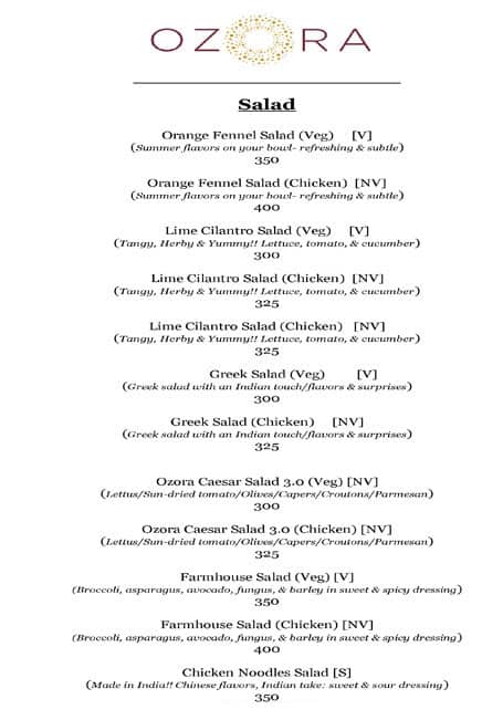 Menu of Ozora, Park Street Area, Kolkata