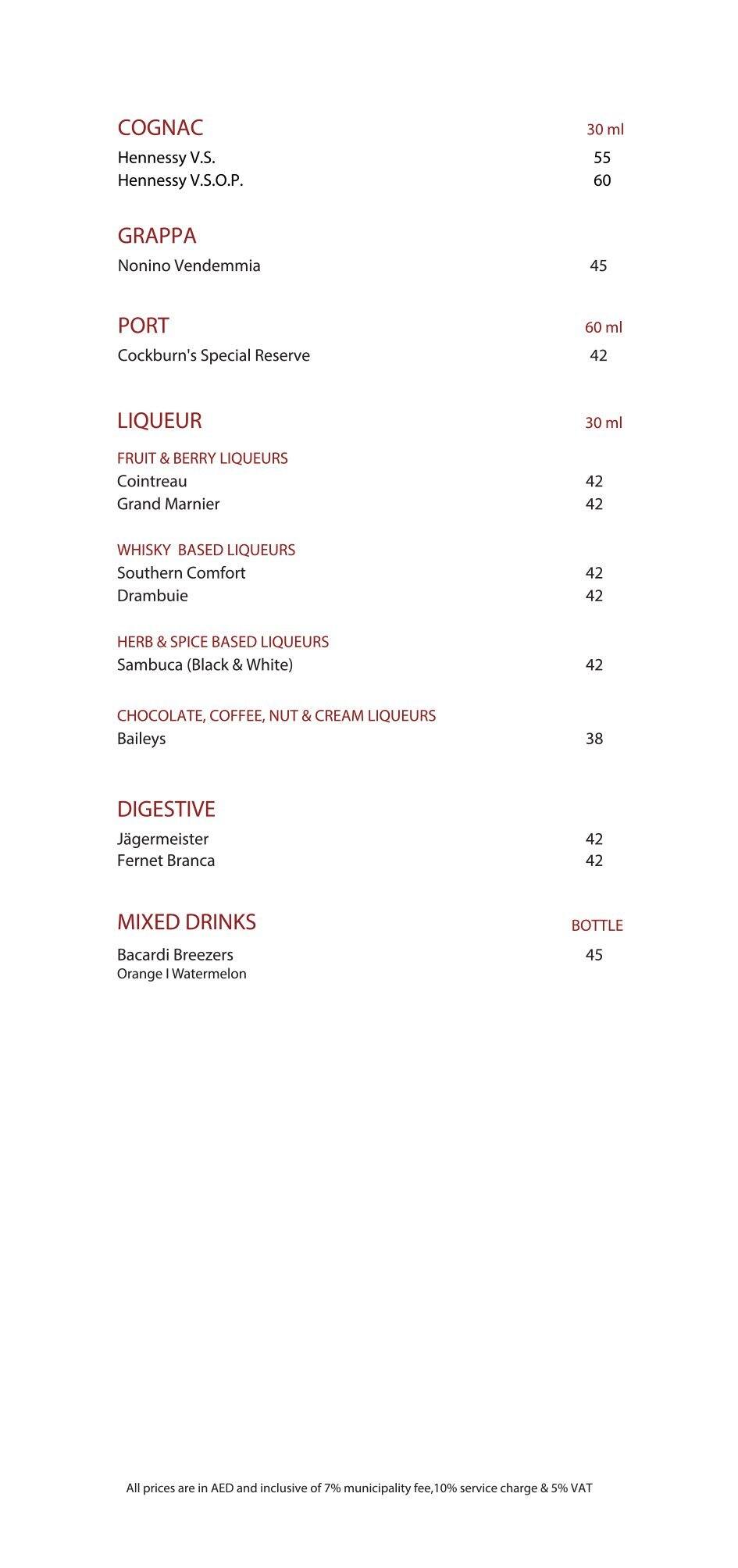 Menu at Cubo Restaurant, Dubai