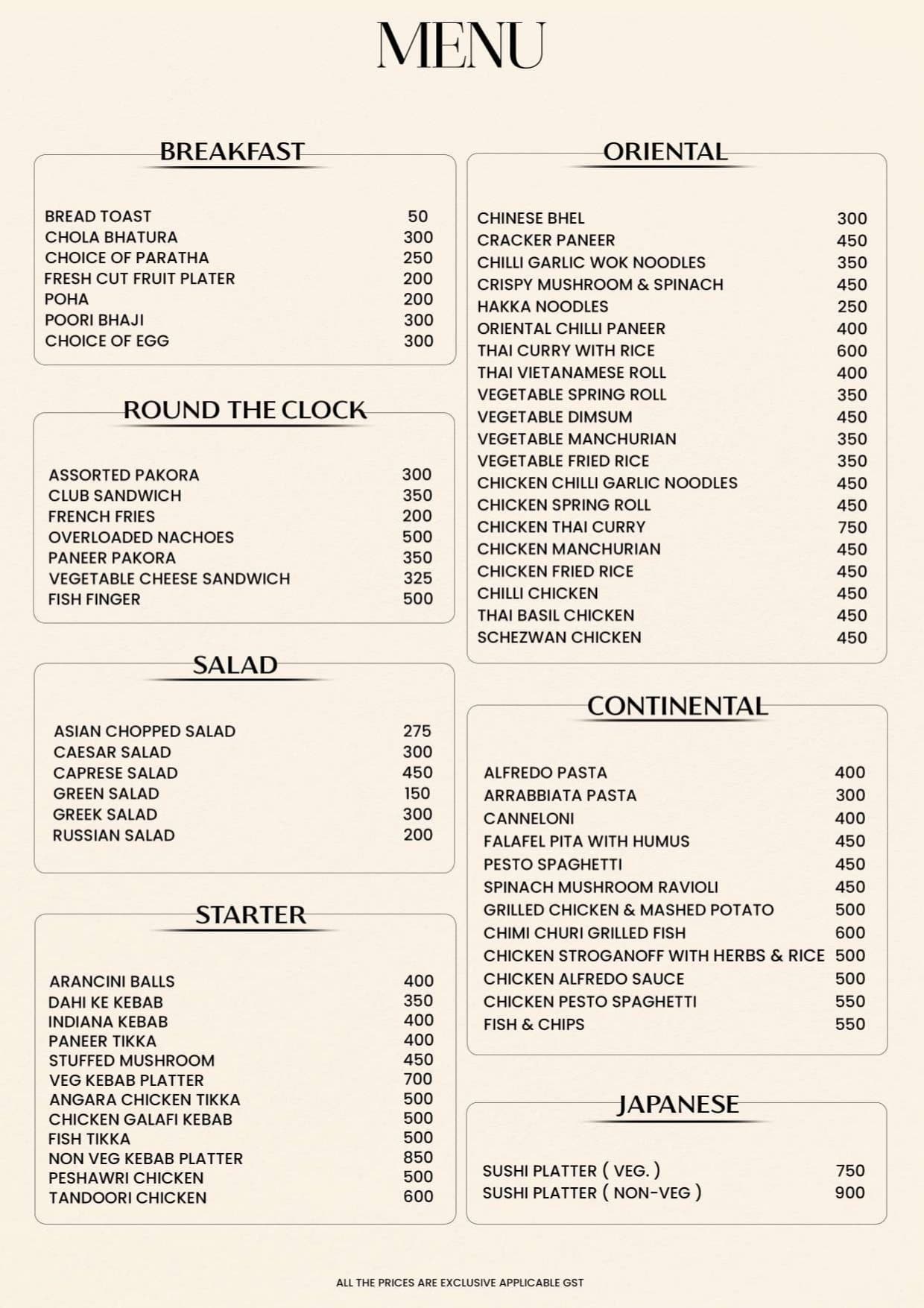 Menu of Verandah by the lake, Chandpole, Udaipur