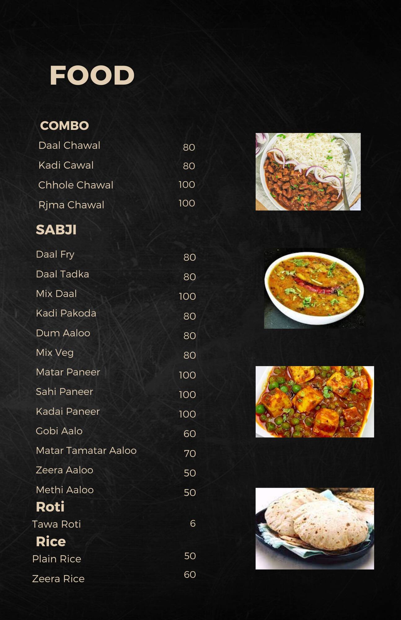 Menu of Swad Ghar Ka, Knowledge Park, Greater Noida