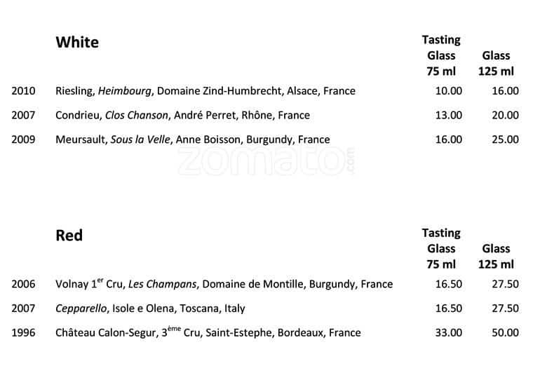 Menu at Chez Bruce restaurant, London