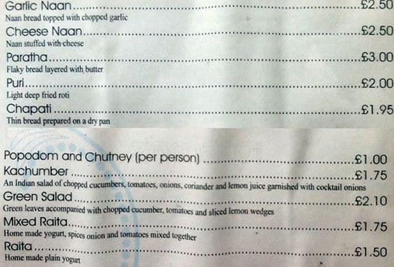 Menu at The Chutney restaurant, London, 11 Alma Rd