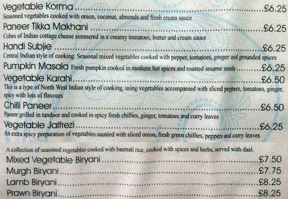 Menu at The Chutney restaurant, London, 11 Alma Rd
