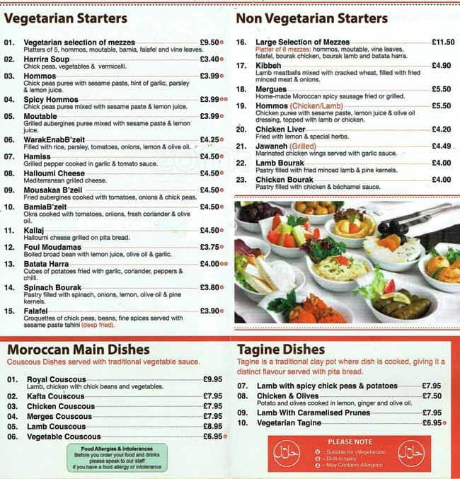 Menu at Safia Express cafe, London