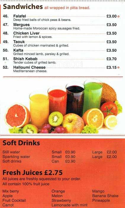 Menu at Safia Express cafe, London