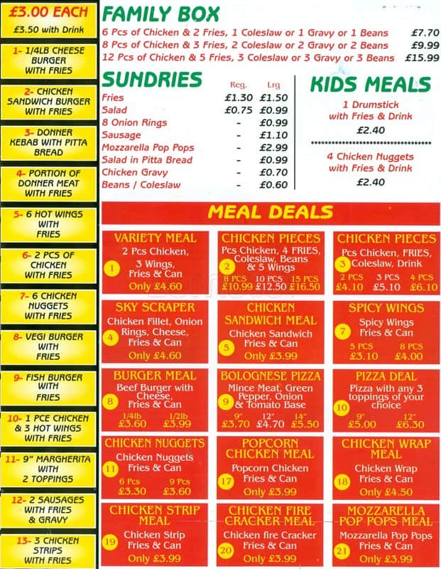 Menu at Peter Pan Takeaway restaurant, Manchester, 297 Liverpool Rd