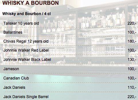 Menu at Amadé restaurant, Prague, U Milosrdných 851