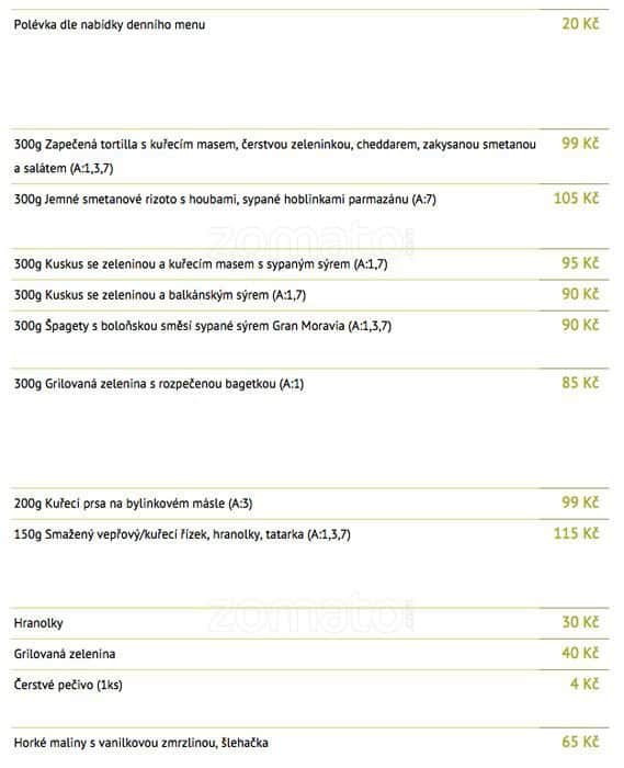 Menu at Beata lunch & coffee restaurant, Olomouc, tř. Kosmonautů 1228/1