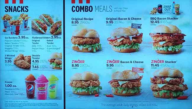 Menu at KFC fast food, Niddrie, 91/101A Keilor Rd