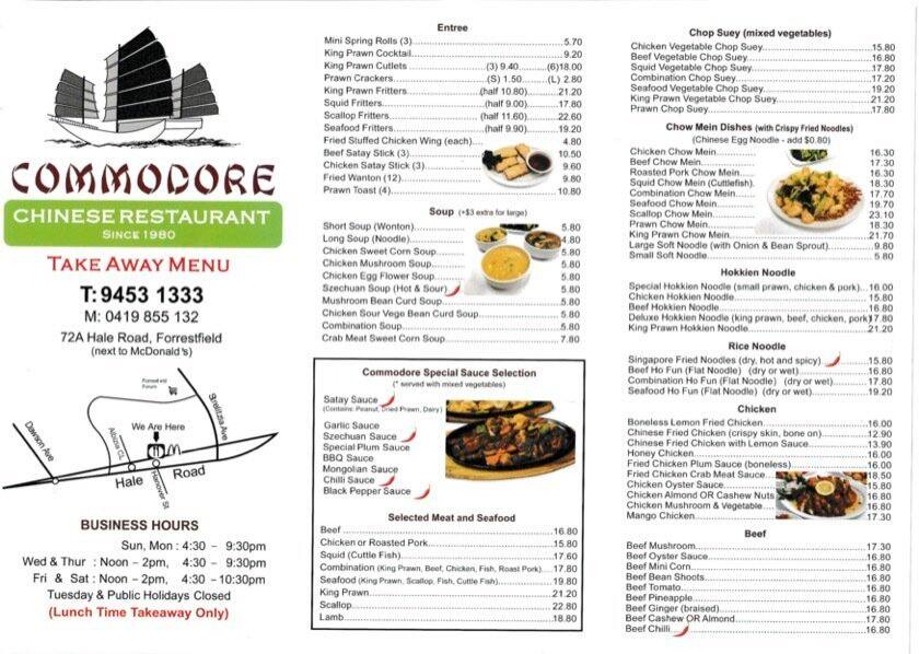 Menu at Commodore Chinese Restaurant, Forrestfield