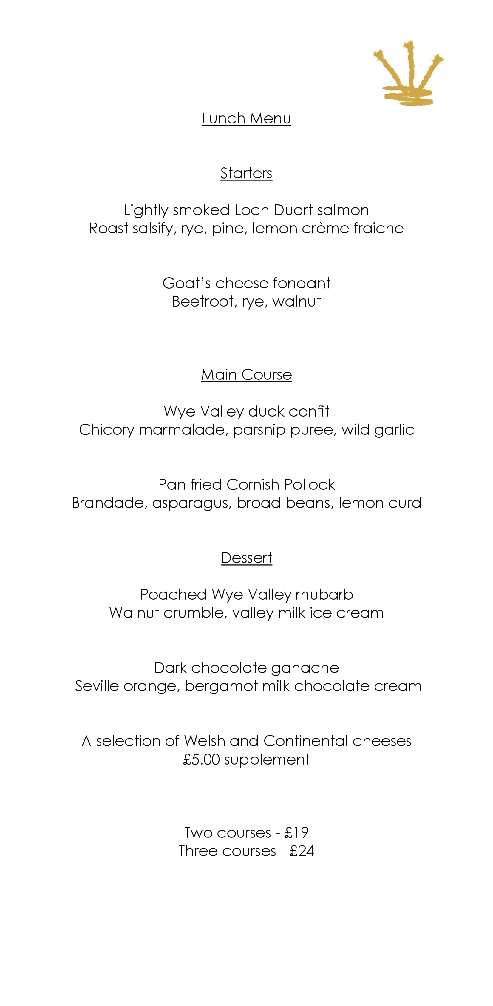 Menu at The Whitebrook restaurant, Whitebrook