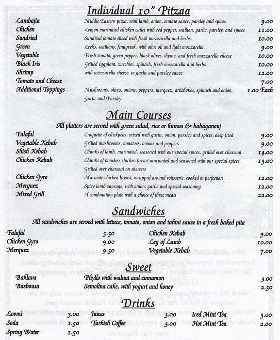 Menu at Black Iris restaurant, New York City, 120 Lafayette Ave