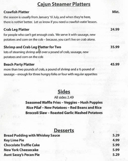 Menu at Big Fish Seafood Grill & Bar, Grapevine