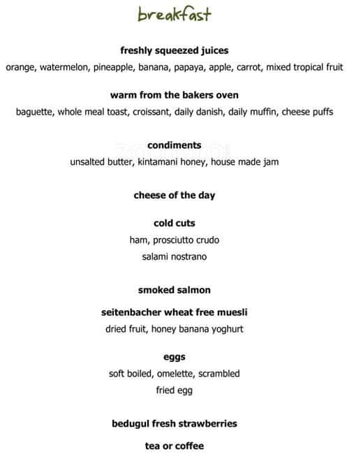 Menu at Scene Restaurant, Ubud