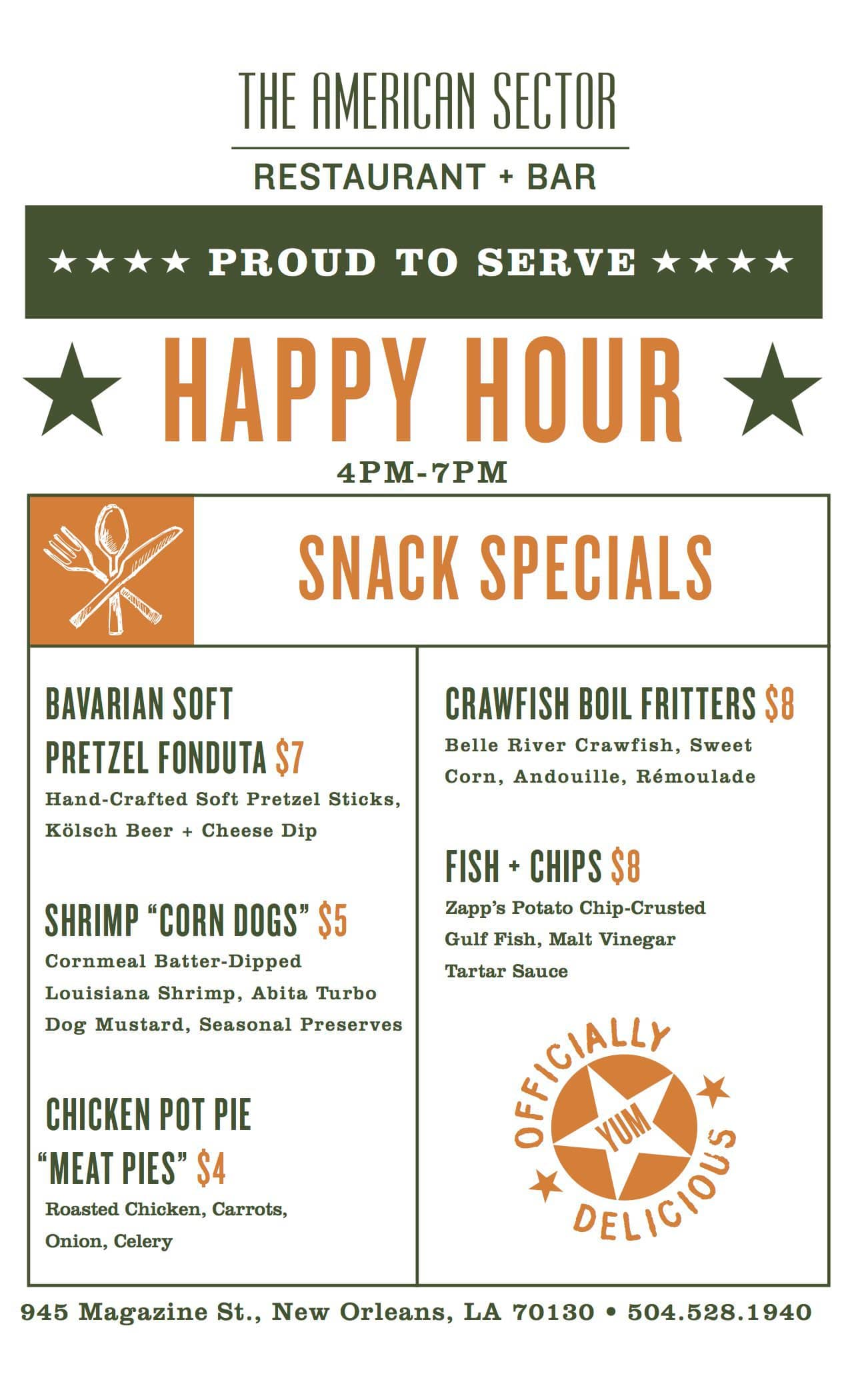 Menu at The American Sector pub & bar, New Orleans