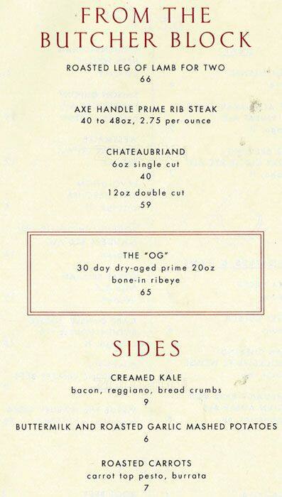 Menu at Cherry Circle Room restaurant, Chicago