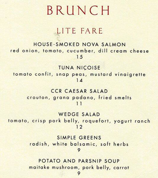 Menu at Cherry Circle Room restaurant, Chicago