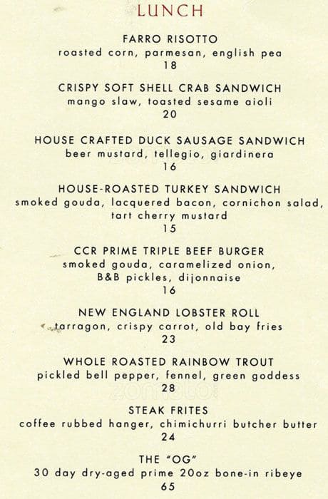 Menu at Cherry Circle Room restaurant, Chicago