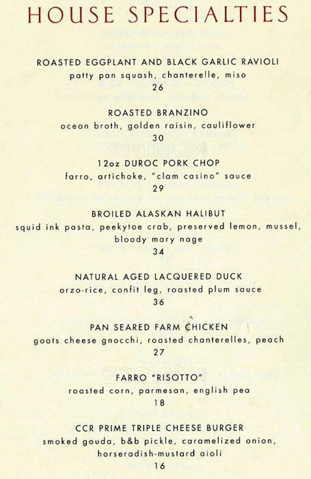 Menu at Cherry Circle Room restaurant, Chicago
