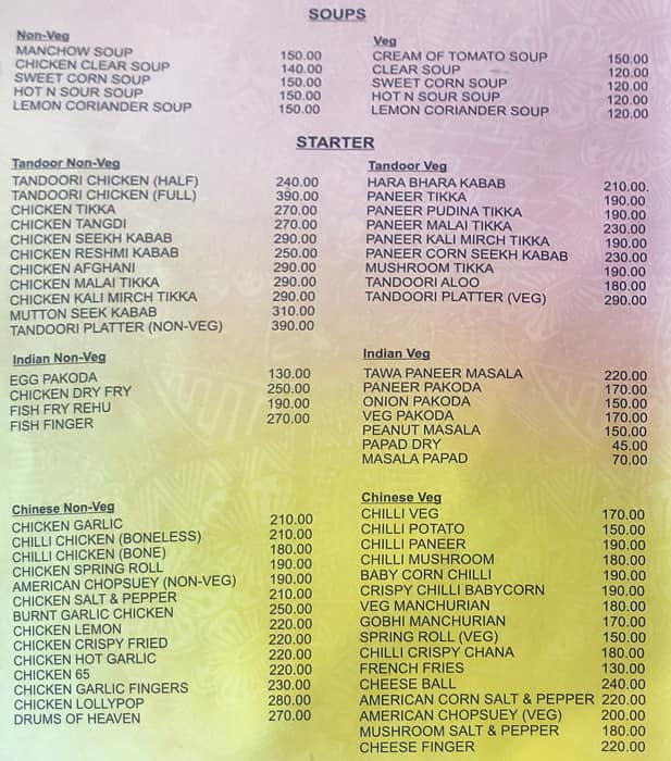 Menu at Beena Food Court, Ranchi