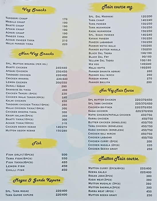Menu of K.K. Da Dhaba, Vikaspuri, New Delhi