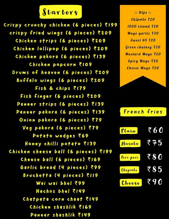 Menu of Chunky Monkey, Tollygunge, Kolkata