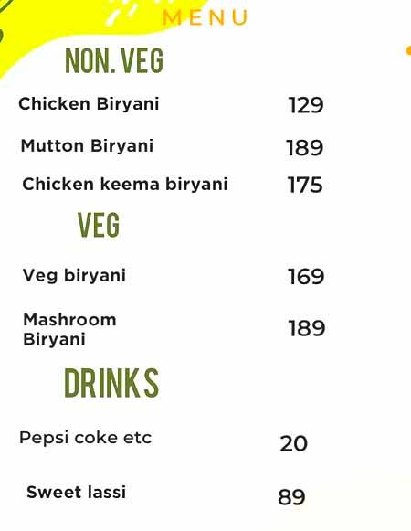 Menu of Shama’s Biryani, Whitefield, Bangalore