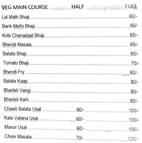 Menu of Yash Lunch Home, Prabhadevi, Mumbai