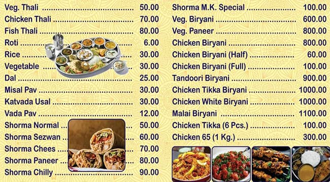 Menu of M.K. Veg & Non Veg Malwani Khanaval & Snacks, Kandivali West ...