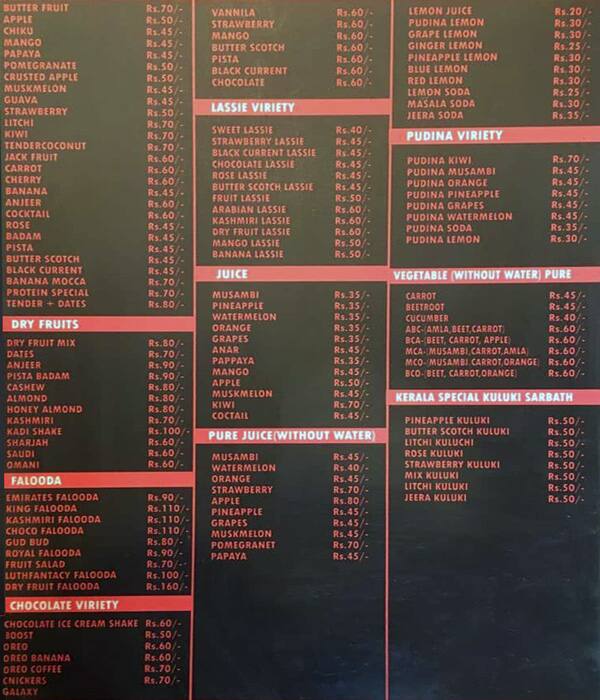 Menu of Juice Time, BTM, Bangalore