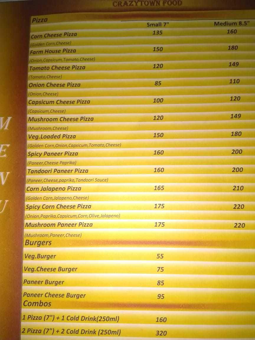 Menu of Crazy Town Foods, Rajajipuram, Lucknow