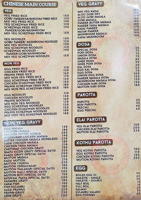 Menu of The Silver Plates, Mogappair, Chennai