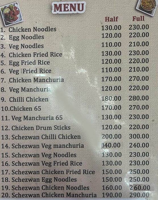 Menu of Annapurnna Hotel, Charminar, Hyderabad