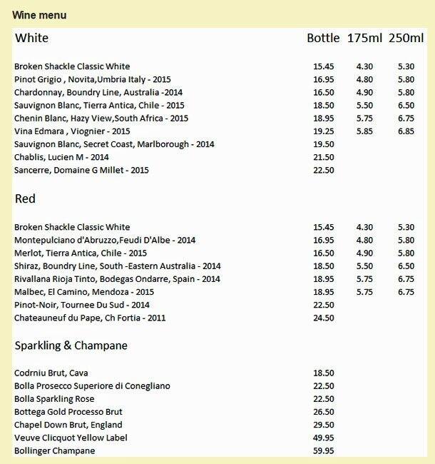 Menu at King Edward VII pub & bar, London