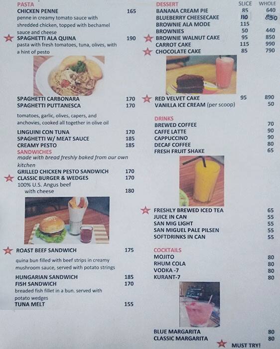 Menu at Quina Pastry Shop & Restaurant, Incorporated, Marikina