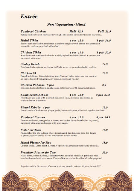 Raja's Indian Restaurant & Bar Menu - Menumania/Zomato