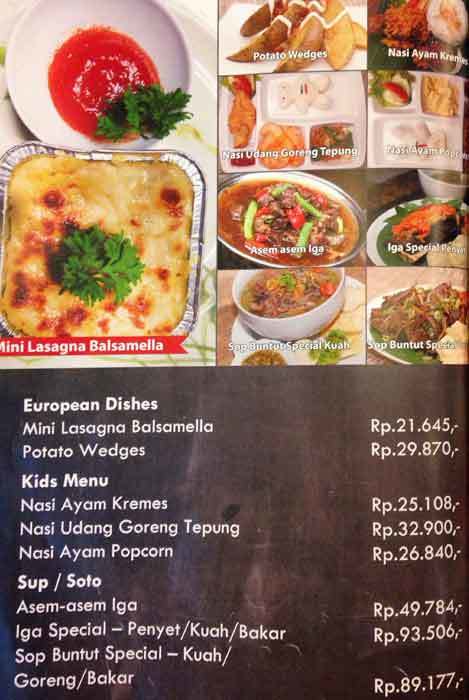 Menu at The Taste restaurant, Jakarta, Grand Indonesia Sky Bridge