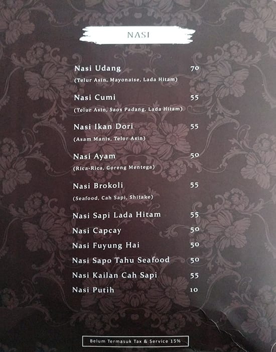 Menu at Rumah Putih restaurant, Central Jakarta, Jl. Cemp. Putih Tengah ...