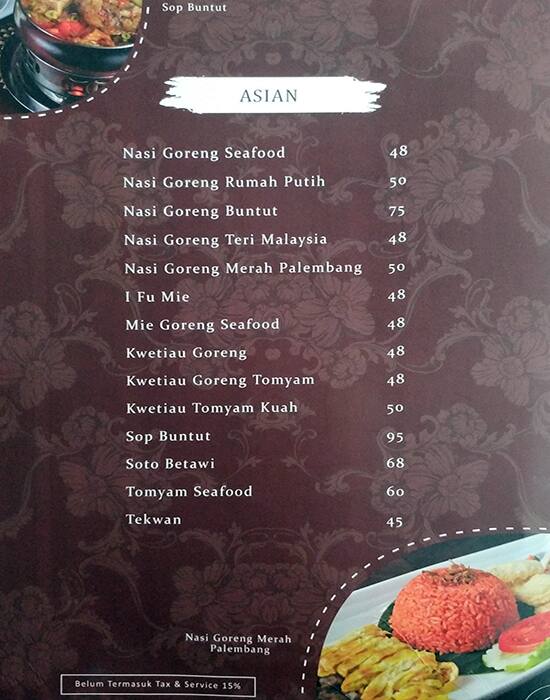 Menu at Rumah Putih restaurant, Central Jakarta, Jl. Cemp. Putih Tengah ...