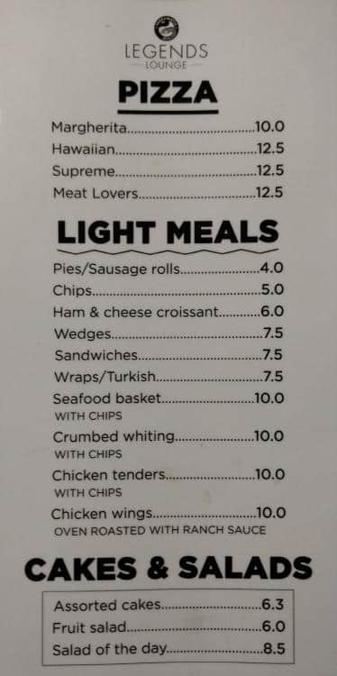 Menu at Parramatta Leagues Club, Parramatta