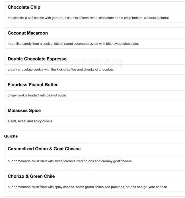 Menu at Baked & Wired cafe, Washington