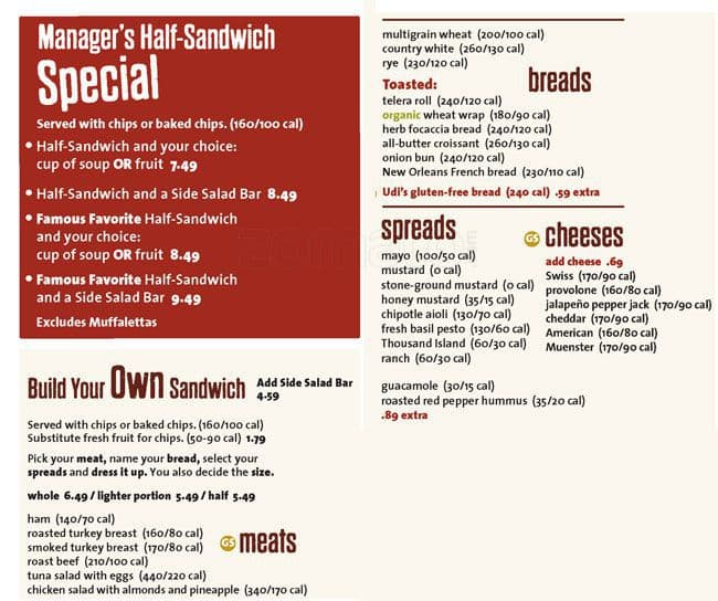 Menu at Jason's Deli restaurant, Lake Mary