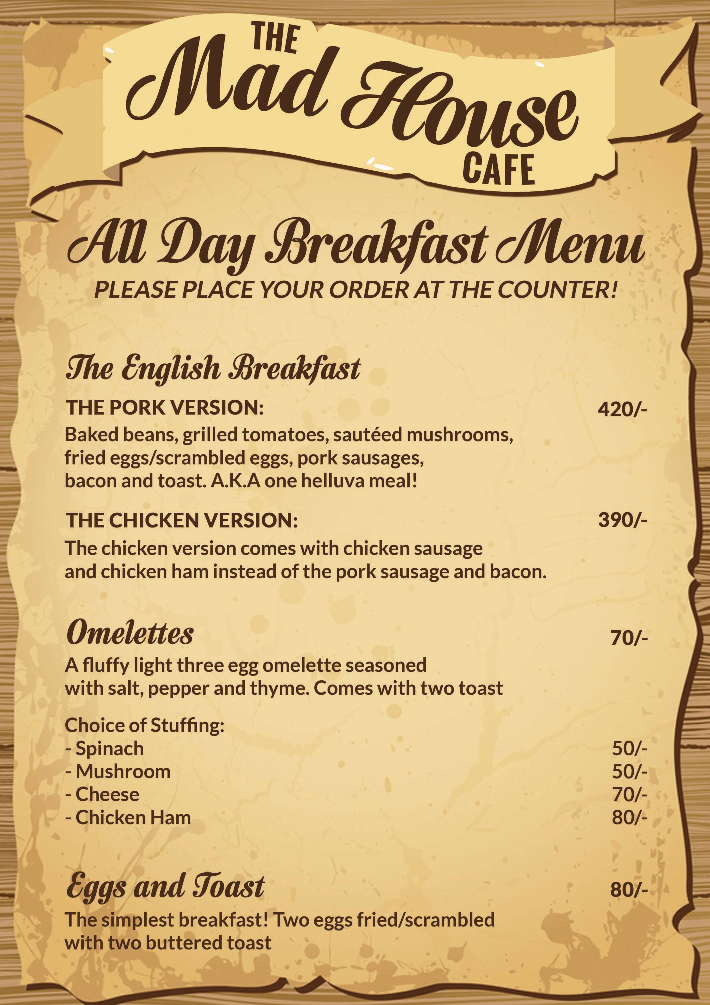 Menu at The Mad House Cafe, Ahmedabad